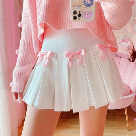 White Princess Pleated Pink Bow Tennis Skirt Yume Kawaii Ddlg Playground