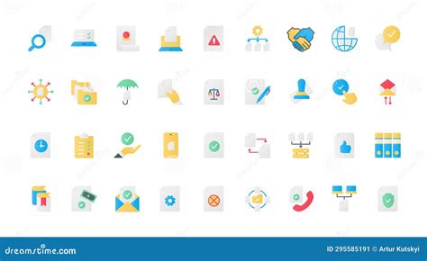 Document Approval Flat Icons Set Certificate Of Quality Guarantee