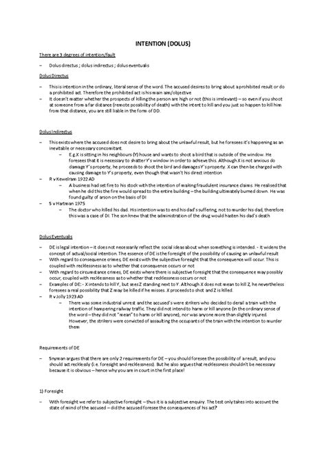 Criminal Law 1 Understanding Intention Dolus And Its Types Studocu