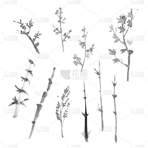 水墨画竹枝。极简主义禅宗风格。