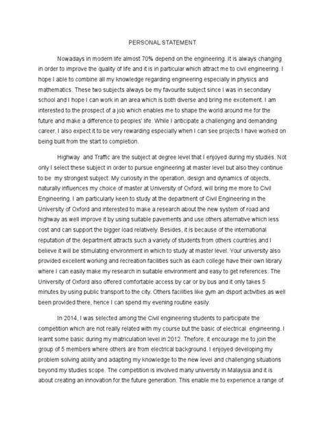 Personal Statementdocx Engineering Civil Engineering