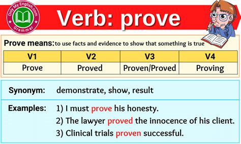 Prove Verb Forms Past Tense Past Participle And V1v2v3