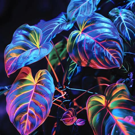 Premium Photo Neon Glow Tropical Leaves Nighttime Artwork