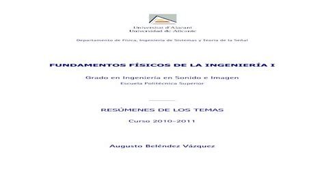 Fundamentos FÍsicos De La IngenierÍa Idepartamento De Física Ingeniería De Sistemas Y Teoría