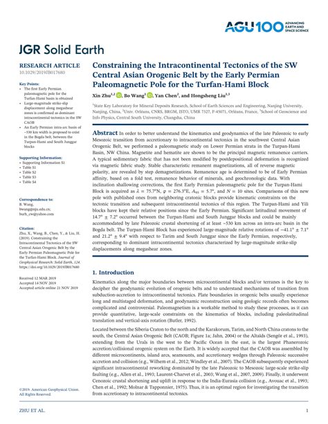 Pdf Constraining The Intracontinental Tectonics Of The Sw Central