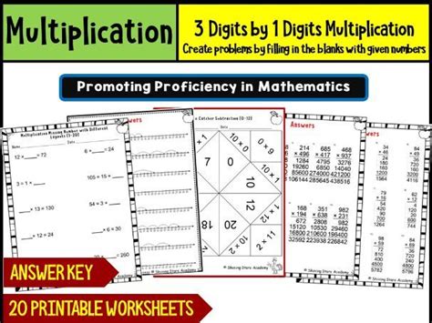 3 Digits By 1 Digits Multiplication Create Problems By Filling In The Blanks With Given Numbers