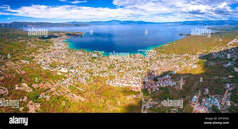 Aerial Panoramic View Of Malinska Bay On Krk Island Summer Destination