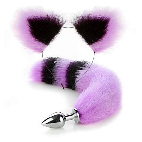 Sexy Fox Tail Anal Plug Cute Cat Ears Headbands Set Nipple Clip Neck