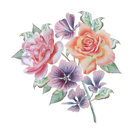 Ilustración De Ramo Floral Acuarela Con Mariposa Rubor Rosa Azul