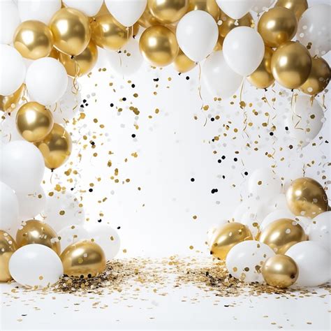 Birthday New Year Celebration Background White And Gold Balloons