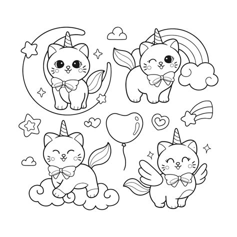 Premium Vector Cute Cat Unicorn Hand Drawn Coloring Page