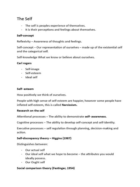 Revision Notes Pdf Self Concept Self Esteem