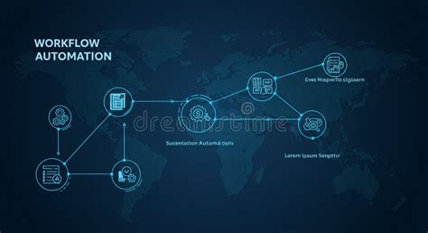 Flowchart Illustrating Workflow Automation On A Dotted World Map