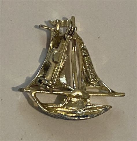 Vintage Gerrys Silver Tone Red White Blue Enamel Sailboat Brooch 1 X 1