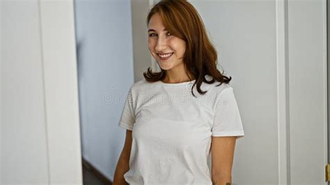 Young Woman Opening Door Smiling At Home Stock Image Image Of Opening