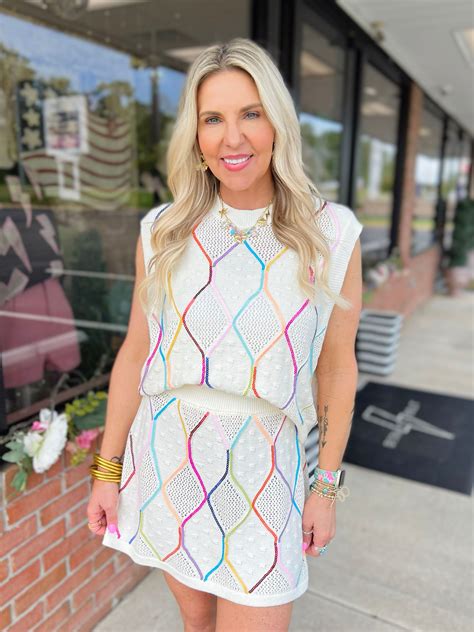 Qos Ivory And Rainbow Knit Skirt Born To Bolt