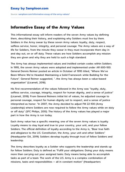 Informative Essay Of The Army Values Argumentative Essay On