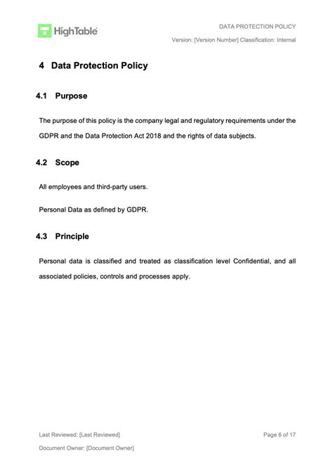 Iso 27001 Data Protection Template Word High Table