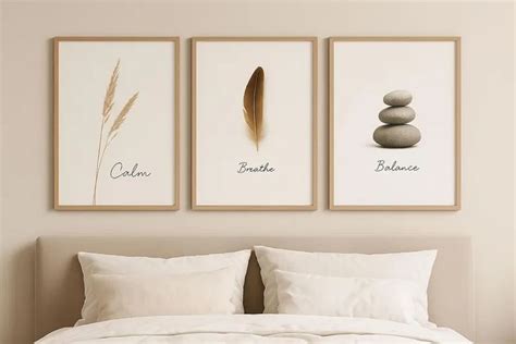 Set Of 3 Minimalist Decor Wall Art Prints Calm Breathe Balance