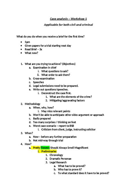 Case Analysis Structure Case Analysis Workshop 1 Applicable For