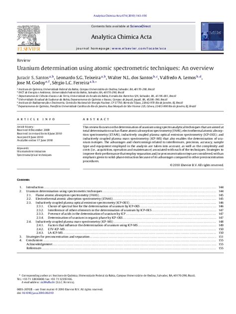 Pdf Uranium Determination Using Atomic Spectrometric Techniques An