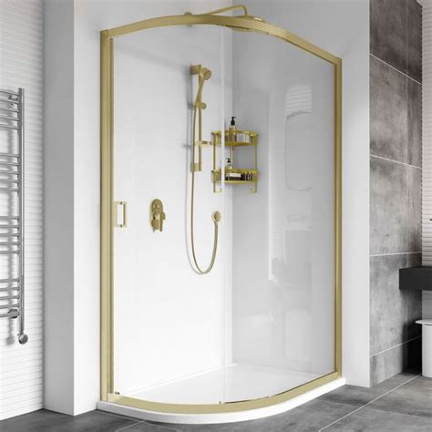 Roman Showers Haven 6 Brushed Brass Single Door Offset Quadrant
