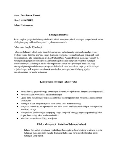 Deva Recard Vincent 180 Hubungan Industrial Pdf Bisnis
