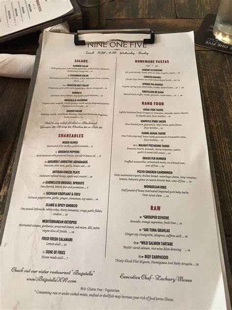 Menu At Nine One Five Pub And Bar Key West