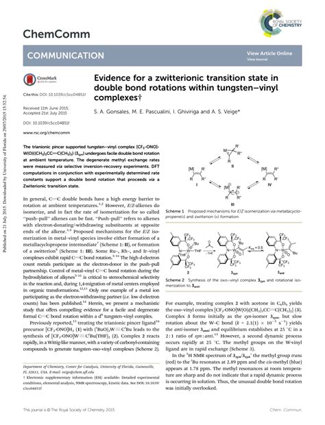 Pdf Evidence For A Zwitterionic Transition State In Double Bond
