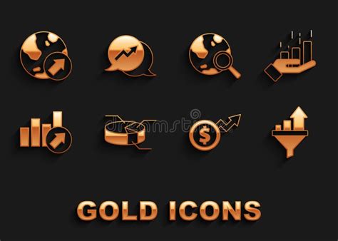 Set Pie Chart Infographic Financial Growth Sales Funnel With Dollar Search Globe And Icon