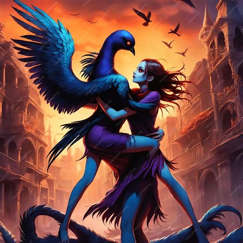 Premium Ai Image A Scared Mythical Half Demoniac Bird Girl Hugging A