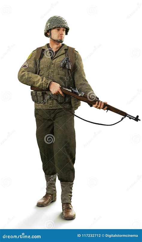 Portrait Of A Uniformed Male World War 2 Combat Soldier On An Isolated