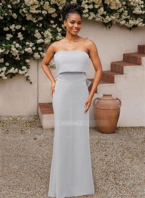 Open Back Strapless Sheathcolumn Bridesmaid Dresses With Bow Missacc