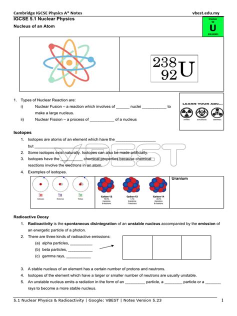 2023 Igcse 51 Nuclear Radioactivity Pdf Isotope Atomic Nucleus