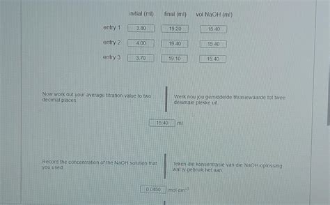 Solved Now Work Out Your Average Titration Value To Two