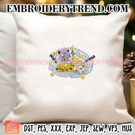 Sleeping Pikachu Togepi Purin Embroidery Design Pokemon Pikachu