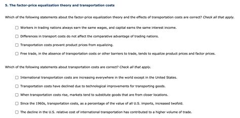Solved The Factor Price Equalization Theory And