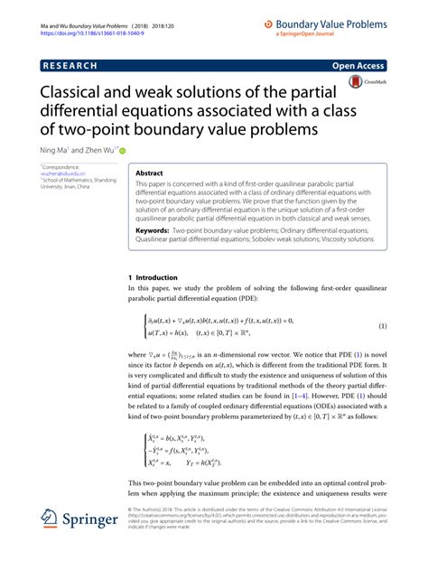 Pdf Classical And Weak Solutions Of The Partial Differential Equations Associated With A Class