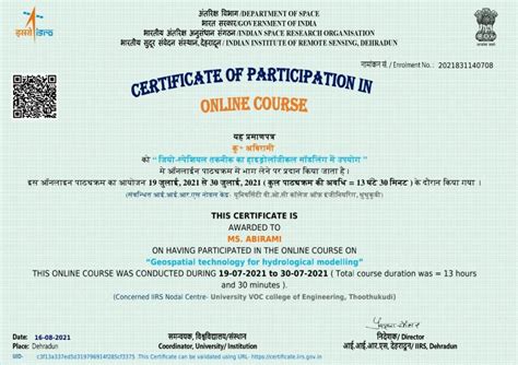 Abirami M On Linkedin Completed An Online Course On Geospatial Technology For Hydrological