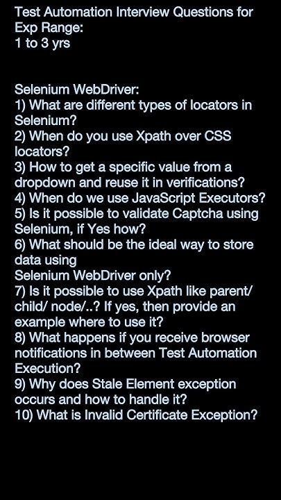 2024 Selenium Webdriver Top 10 Interview Questions Asked For Automation Qa Java Sdetqa