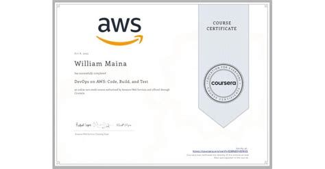 William Maina On Linkedin Completion Certificate For Devops On Aws Code Build And Test