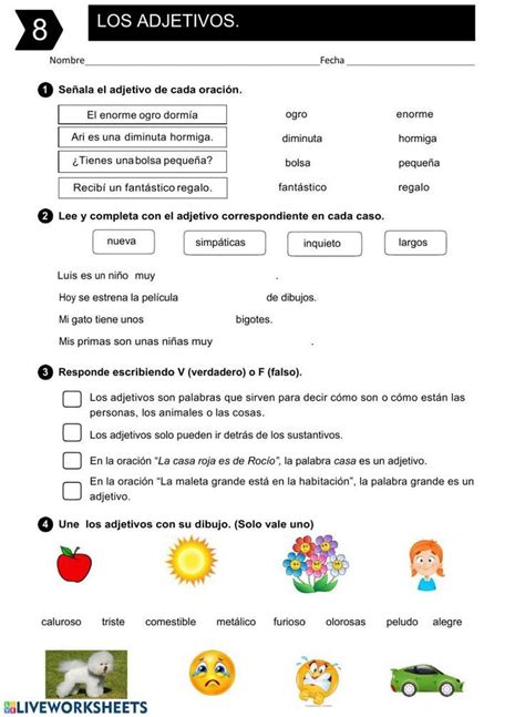 El Adjetivo Worksheet For Primaria Artofit