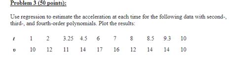 Solved Use Regression To Estimate The Acceleration At Each