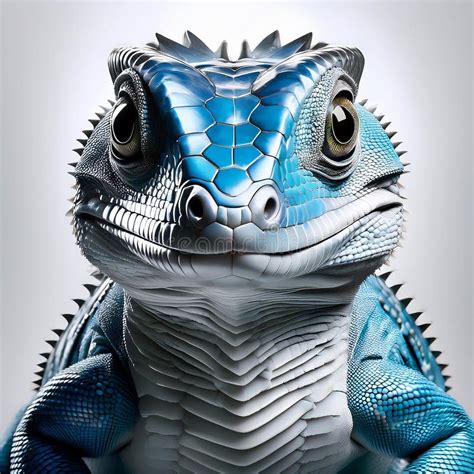 Metallic Lizard 3d Rendering With Blue Scales Stock Illustration