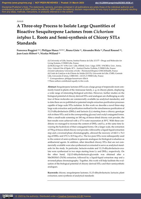Pdf A Three Step Process To Isolate Large Quantities Of Bioactive