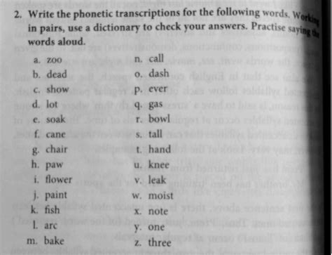 Write The Phonetic Transcriptions For The Following Words Worlisy In Pai