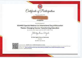 Seameo Certificate Of Participation For International Day Of Education