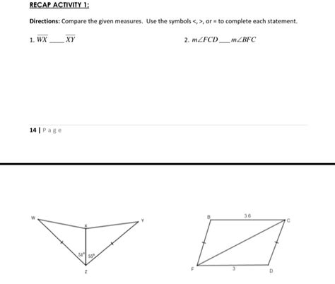 Solved Recap Activity 1 Directions Compare The Given Measures Use The Symbols Or To