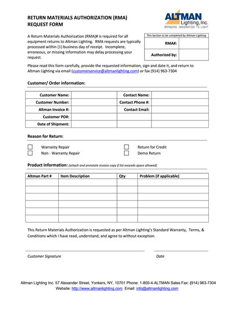 Rma Form Template