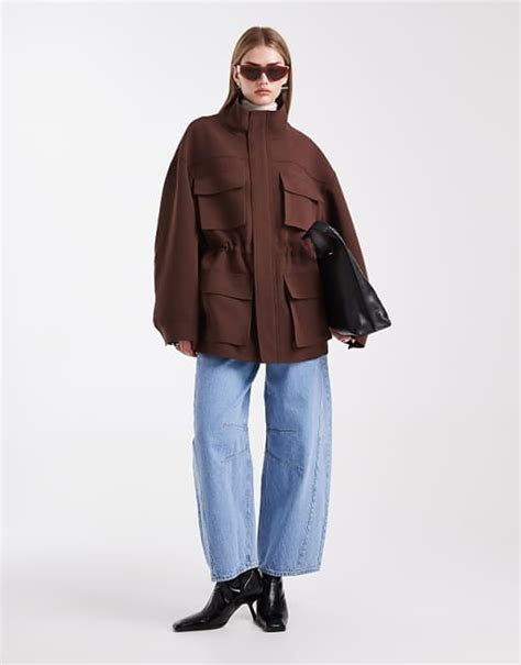 Asos Design Tailored Military Patch Pocket Jacket In Chocolate Asos